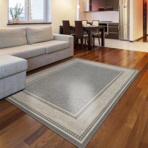 ottomanson ottohome non-slip rubberback bordered design 5x7 indoor area rug, 5' x 6'6", light gray