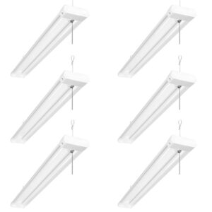 lepro 4ft linkable led shop lights, 42w 4200lm garage ceiling light fixture, 5000k daylight white, 250w equivalent surface flush mount or hanging workshop bench light with plug and pull chain, 6 packs