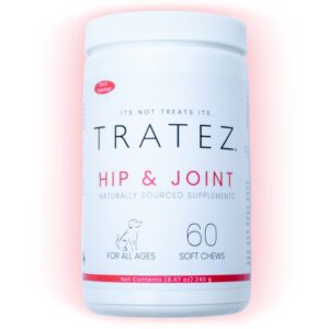 tratez hip and joint supplement for dogs, 60 duck flavor soft chews with glucosamine, chondroitin, msm and green lipped mussel. advanced formula for premium mobility support and joint health for dogs