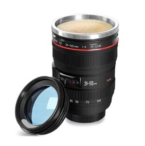 camera lens coffee mug, cameras lens mug, travel coffee photographers mugs stainless steel len mug interesting custom gifts for women/men (black)