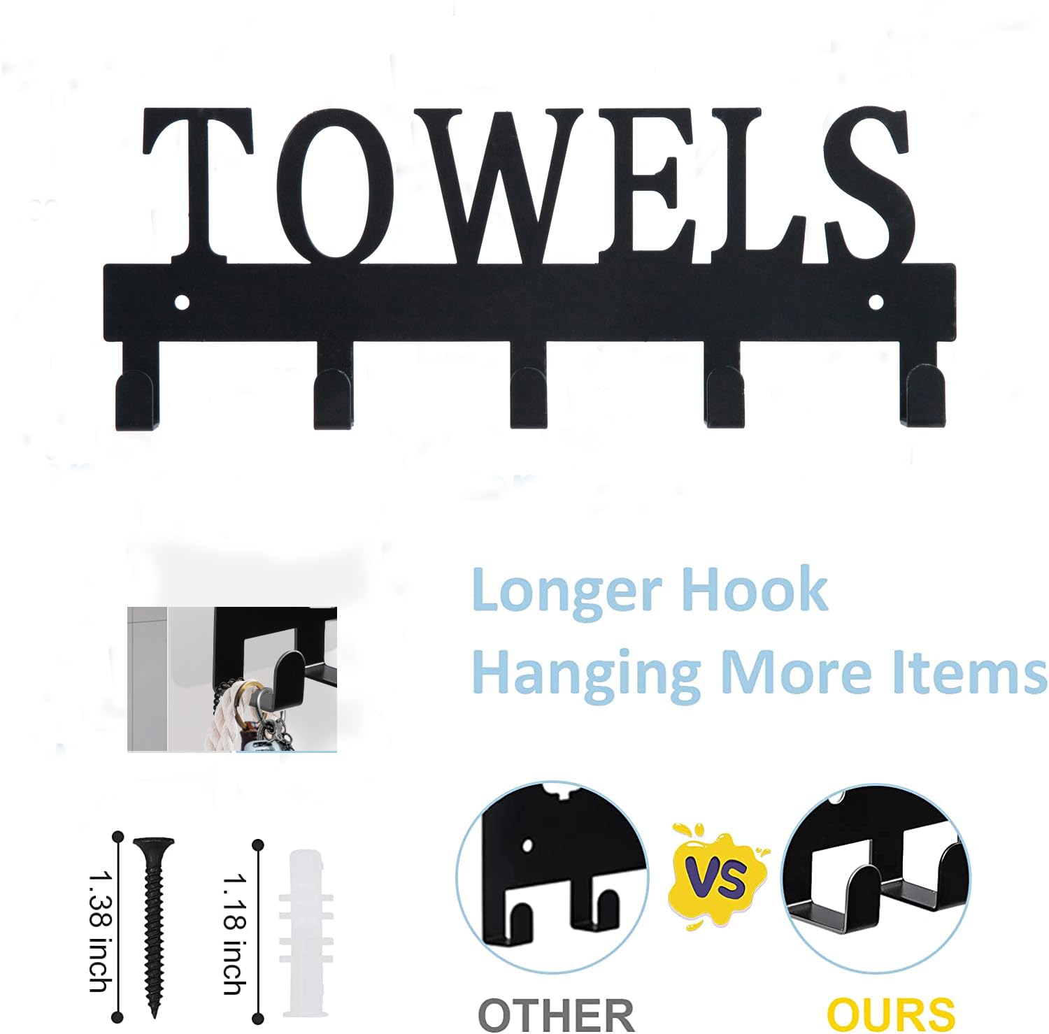 Wall Mounted small Coat Racks with 5 Hooks Hanging Holder Towel Rack for Bedroom, Bathroom, Foyers, Hallways, Entryway, Great Home, Office Storage & Organization White