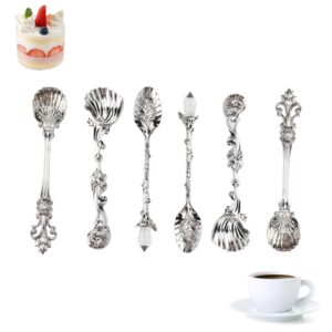 6pcs coffee spoons, tiny spoons vintage carved coffee spoon creative tableware espresso spoons small tea spoons mixing spoons mini dessert spoons teaspoons candy spoons cocktail spoon for coffee bar