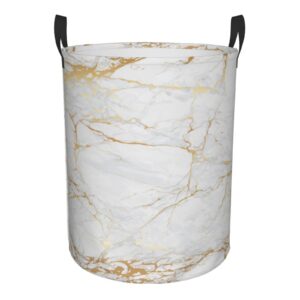 gbuzozie white marble round laundry hamper marbling texture storage basket waterproof coating organizer bin for nursery clothes toys, 38l