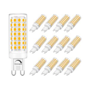 yosenmi dimmable g9 led bulb 5w, 40w g9 halogen bulb equivalent, warm white 3000k, 120v g9 base light bulbs for home lighting,12-pack