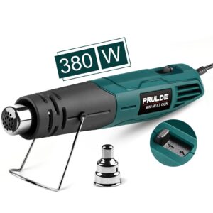 prulde mini heat gun, 380w 2-temp 480°f-850°f (250°c-450°c) fast heat hot air gun with 6.56ft cord & reflector nozzle for crafting, vinyl wrap, embossing, shrink tubing/wrapping, epoxy resin