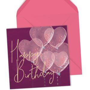 ruby ashley birthday card for female adult or child. balloon happy birthday card for her with pink envelope. 100% recyclable. made in the uk eco friendly birthday cards for women.