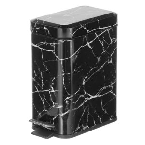 mdesign small modern 1.3 gallon rectangle metal lidded step trash can, compact garbage bin with removable liner bucket and handle for bathroom, kitchen, craft room, office, garage - black marble