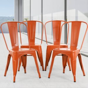 xxkseh metal dining chairs set of 4 patio chairs restaurant chair 18 inch seat height indoor outdoor chairs tolix style bar chairs side metal stackable 330lbs weight capacity, orange