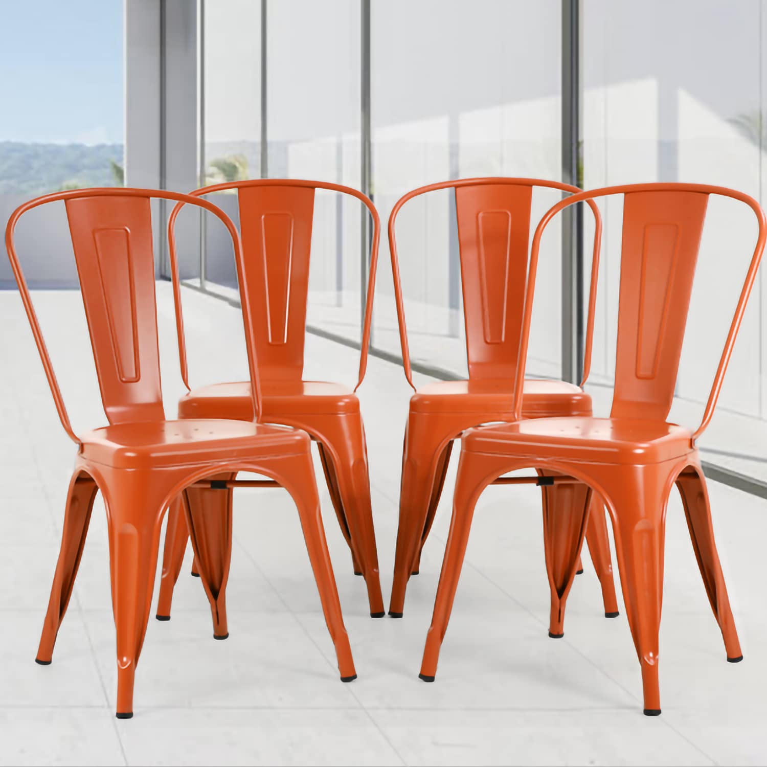 XXkseh Metal Dining Chairs Set of 4 Patio Chairs Restaurant Chair 18 Inch Seat Height Indoor Outdoor Chairs Tolix Style Bar Chairs Side Metal Stackable 330LBS Weight Capacity, Orange