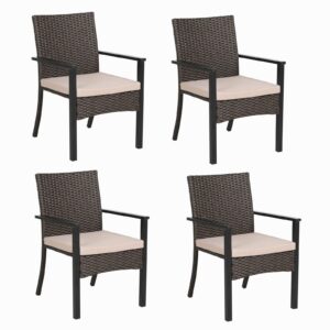 mfstudio outdoor patio rattan wicker chairs set, outdoor patio wicker rattan dining chairs set of 4 with armrets and cushions, 4 woven rattan wicker patio chairs, porch, backyard