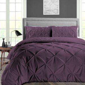 banke bihari collection 1000 tc pure egyptian cotton plum duvet cover oversized king 116x98 inch + 2 pillowcases zipper clouser & corner ties quilt case hotel quality soft feel comfortable (pinch)