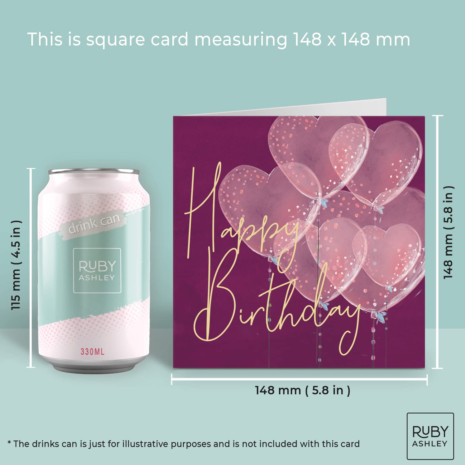 Ruby Ashley Birthday Card for Female Adult or Child. Balloon Happy Birthday Card for Her with Pink Envelope. 100% Recyclable. Made in the UK Eco Friendly Birthday Cards for Women.