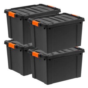 iris usa, 76 quart heavy duty plastic storage box, black, set of 4