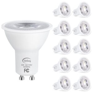 siksog gu10 led light bulb 5000k daylight white,70w halogen equivalent, non dimmable, 120° beam angle flood lights, led bulbs for recessed track lighting 720lm, cir≥85, pack of 10