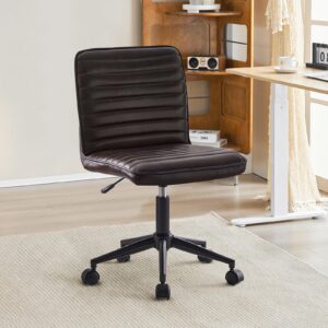 furnimart modern armless office desk chair faxu leather task chair upholstered office chair desk chair mid-back home office chair 360 degree swivel adjustable small chair (leather-blackbrown)