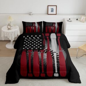 feelyou boys baseball comforter set america flag baseball bedding set for kids boys baseball bat duvet set cool sports game comforter 1 comforter set with 2 pillowcases queen size