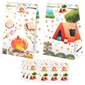 xgelul camping party favors candy bags with stickers - s’mores goodie gift treat bags - camping themed birthday party supplies