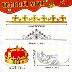 Bonuci 4 Pcs King Crowns Queen Tiara Princess Adjustable Crowns Gold Crown Funny Party Hats Royal Halloween Costume Prom Accessories