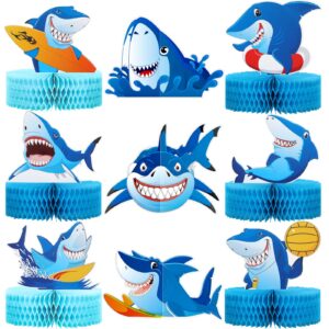 9 pieces shark honeycomb centerpiece shark table centerpiece shark birthday party decorations shark theme birthday party favors for baby shower shark sea themed birthday party supplies