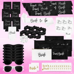 chug buddy bachelorette party accessories & supplies - black 56 piece bachelorette party favors pack with bachelorette sash, sunglasses, cups and more - bride accessories for bachelorette party