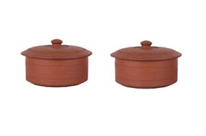 village decor handmade earthen clay natural yogurt maker/clay curd pot with lid (1000 ml / 34 oz - 2 qty)