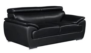 blackjack furniture 4571 veal collection leather upholstered modern living room loveseat, black