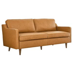 modway impart upholstered genuine leather sofa in tan