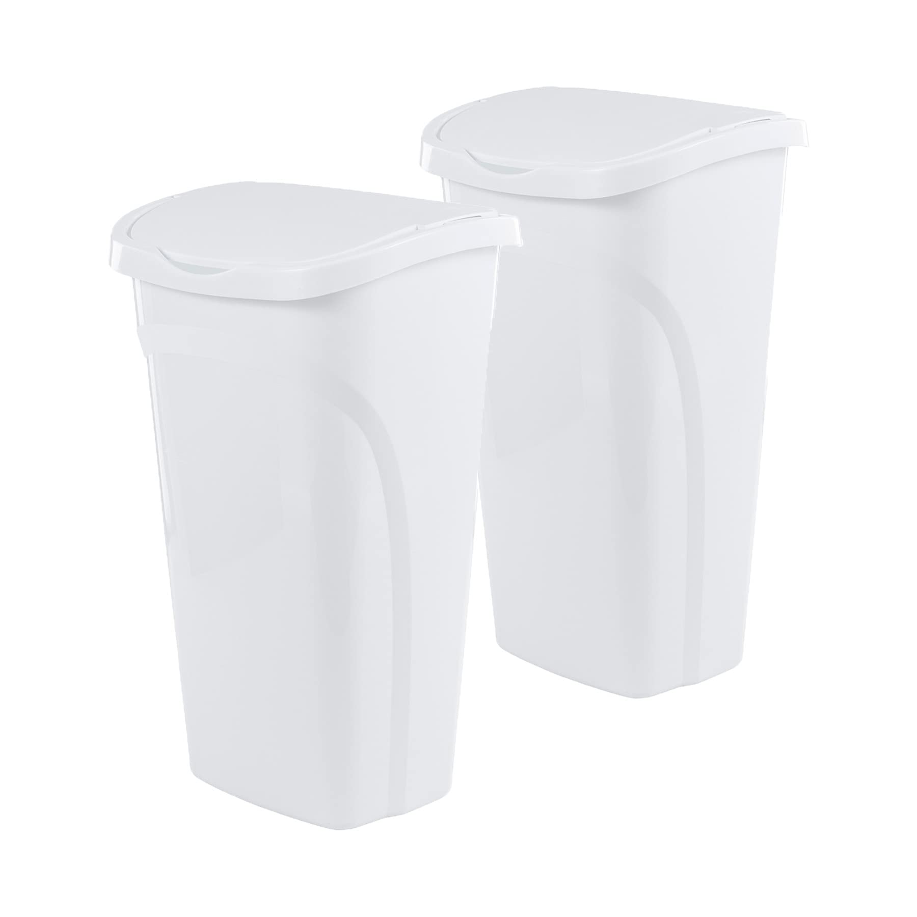 United Solutions 10 Gal/40 Qt Space-Efficient Kitchen Trash Can with Dual Swing Lid, (Pack of 2), Waste Basket Fits in Narrow Spaces and Perfect for Commercial Offices, Home Office, Dorm, White