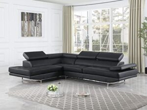 blackjack furniture union modern faux leather sofa with adjustable headrests, chaise, elegant tufted seat, high-density foam and stainless steel legs, left facing sectional, black