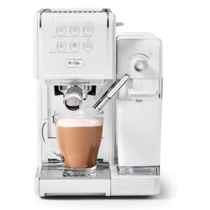 mr. coffee one-touch coffeehouse - espresso, cappuccino, and latte maker, with easy serving espresso (ese) pod compatibility - white