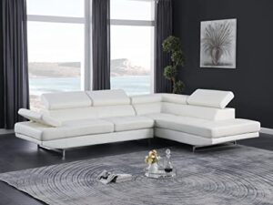 blackjack furniture union modern faux leather sofa with adjustable headrests, chaise, elegant tufted seat, high-density foam and stainless steel legs, right facing sectional, white