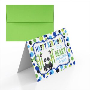 beary awesome friend panda bear themed birthday pun themed single all occasion blank birthday card to send to friends & family, 4"x 6" (when folded) fill in greeting