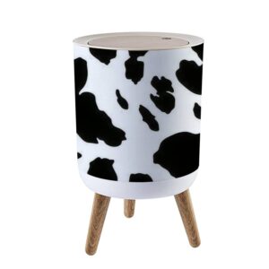 ibpnkfaz89 small trash can with lid cow skin imitation seamless print realistic texture of animals black garbage bin wood waste bin press cover round wastebasket for bathroom bedroom office kitchen