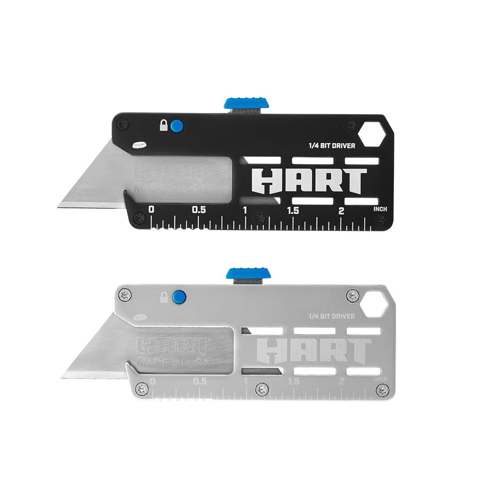 HART 2-Pack 4-IN-1 UTILITY KNIFE: RULER | BOTTLE OPENER | 1/4" DRIVER BIT HOLDER | ONE HANDED OPERATION