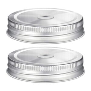 2pcs mason jar straw lids 3.3in sealing lid with hole stainless steel perforated cover secure jar caps leak proof canning cap drinking jar cover