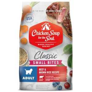 chicken soup for the soul classic dry small bites adult dog food, beef & brown rice recipe, 4.5 pound bag | soy free, corn free, wheat free, small breed dog food made with real ingredients