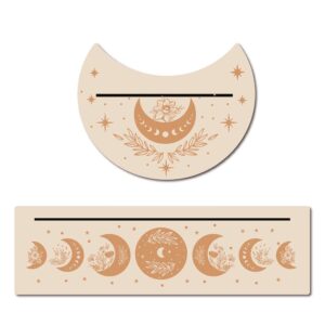 gorgecraft 2pcs wooden card stand for tarot 5" moon shape and 10" rectangle wood tarot cards altar stand display holder witch divination tools majic ceremonial wiccan supplies(moon phase and flower)