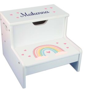 personalized boho rainbow white storage step stool pastel