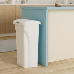 United Solutions 10 Gal/40 Qt Space-Efficient Kitchen Trash Can with Dual Swing Lid, (Pack of 2), Waste Basket Fits in Narrow Spaces and Perfect for Commercial Offices, Home Office, Dorm, White