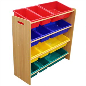 home basics 12 bin toy organizer | perfect for a playroom | bright color shelves | various size bins | stand holds all bins