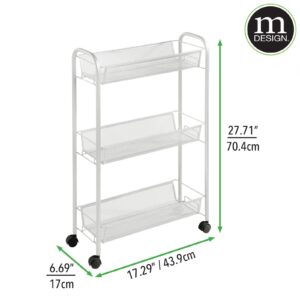 mDesign Steel Rolling Utility Cart Storage Organizer Trolley with 3 Basket Shelves for Laundry Room, Mudroom, Garage, Bathroom Organization - Holds Detergents, Hand Soap - Biro Collection, Light Gray