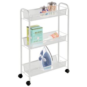 mdesign steel rolling utility cart storage organizer trolley with 3 basket shelves for laundry room, mudroom, garage, bathroom organization - holds detergents, hand soap - biro collection, light gray