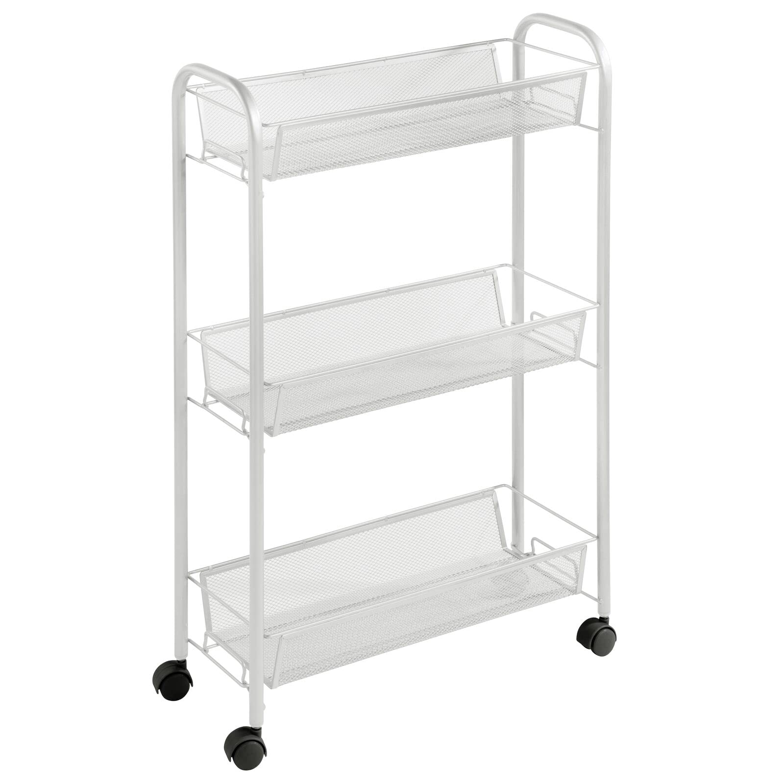 mDesign Steel Rolling Utility Cart Storage Organizer Trolley with 3 Basket Shelves for Laundry Room, Mudroom, Garage, Bathroom Organization - Holds Detergents, Hand Soap - Biro Collection, Light Gray