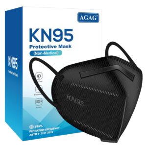 agag black kn95 masks 60 pcs, 5 ply 3d cup dust mask, individually wrapped, filter over 95%, for all ages, home school and outdoor (black)