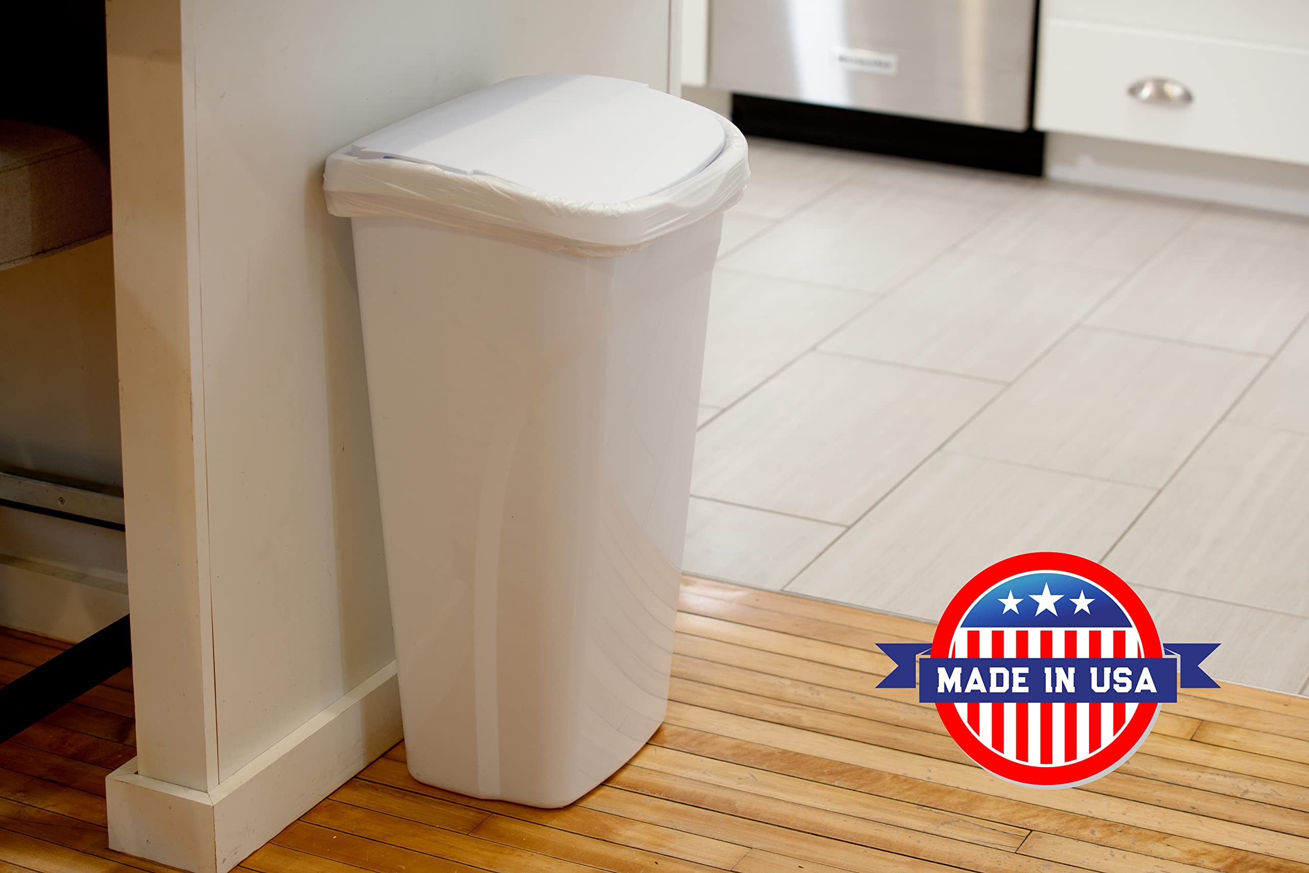 United Solutions 10 Gal/40 Qt Space-Efficient Kitchen Trash Can with Dual Swing Lid, (Pack of 2), Waste Basket Fits in Narrow Spaces and Perfect for Commercial Offices, Home Office, Dorm, White