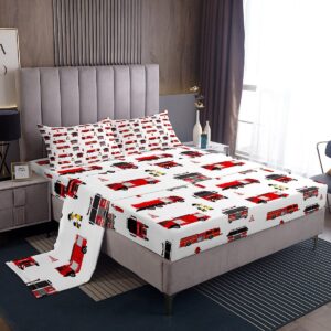 erosebridal fire truck sheet set twin for boys teens girls firemen car vehicle flat sheet kids youth firefighter truck fitted sheet red fire fighting supplies print bed sheet set with 1 pillowcase