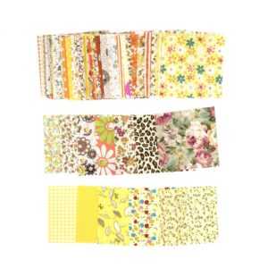 shulemin 50pcs 4" x 4" cotton craft fabric vintage cotton fabric bundle printed floral patchwork plain cloth floral precut fabrics for diy sewing quilting scrapbooking yellow