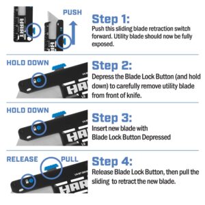 HART 2-Pack 4-IN-1 UTILITY KNIFE: RULER | BOTTLE OPENER | 1/4" DRIVER BIT HOLDER | ONE HANDED OPERATION