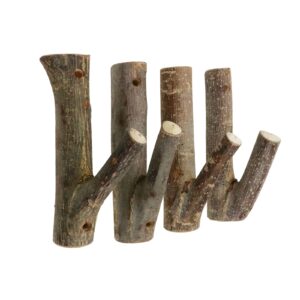 tsnamay 4pcs real wood tree branch wall hook, farmhouse rustic decorative wooden with bark trunk thickness 2cm-3cm with screw