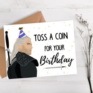 toss a coin on your birthday / 30th birthday gift / merchandise / funny birthday card for him / card for her / birthday gifts for men / witcher birthday card